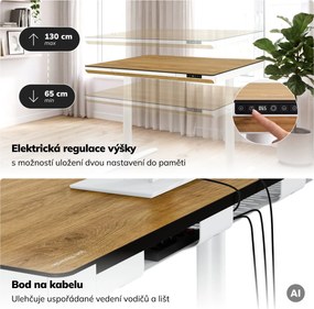 Elektrický psací stůl sit-stand se zásuvkou a bezdrátovou nabíječkou Qi bílý/zlatý dub, 1200 mm: ELLIS