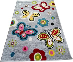 HU Vícebarevný dětský koberec Kids Motýli 581 L.grey šedý Rozměr: 60x100 cm
