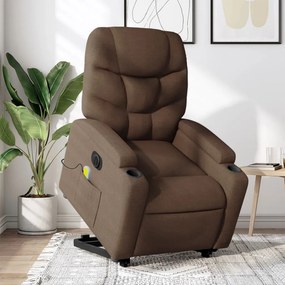 Elektrické zvedací masážní polohovací křeslo hnědé textil 3204636