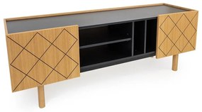 Černý/přírodní TV stolek v dekoru dubu 175x60 cm Porto – Woodman