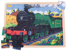 Bigjigs Toys Dřevěné puzzle historický vlak Flying Scotsman 35 dílků