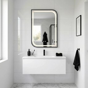 Rea Zrcadlo 70x50 cm s vyhříváním a regulovatelným LED osvětlením HOM-00302 černá kartáčovaná