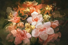 DIMEX | Vliesová fototapeta Malba - Květy MS-5-2006 | 375 x 250 cm| zlatá, oranžová, hnědá, růžová