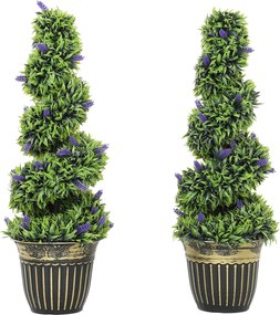 HOMCOM Sada 2 spirálovitých umělých rostlin z PE, 90 cm, s květináčem, zelená a modrá