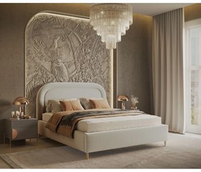 Krémová čalouněná dvoulůžková postel s úložným prostorem s roštem 180x200 cm Mija – Maison de Rêve