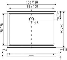 Aplomo Oskaro 100x90, 120x90 obdélníková sprchová vanička Rozměr vaničky: 120x90cm