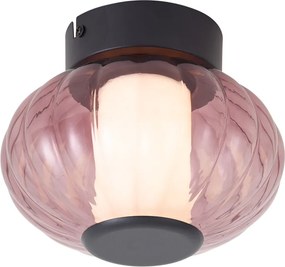 Designové stropní svítidlo černé 18cm s fialovým sklem, vč. LED s 3-stupňovým stmíváním - Margherite