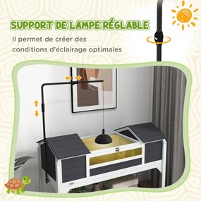 PawHut Dřevěný dům pro želvy, venkovní terárium, 2 úkryty, nastavitelný stojan na lampu, otevírací střecha, zemní voliéry, průhledné akrylové okno, š…