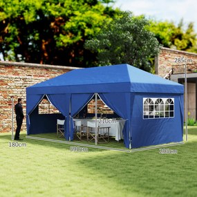 Outsunny Zahradní Altán Skládací Pop-Up Altán 3 x 6 m s 6 Bočními Stěnami, Odkapávacími Otvory, Včetně Nosného Úložného Pytle, Skládací Stříška pro Ke