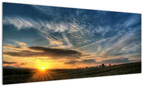 Západ slunce na poli - moderní obraz (100x40cm)