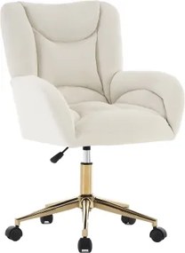 Aosom Výškově nastavitelná otočná židle, sametová látka a zlaté nohy, ergonomický design, do kanceláře, ložnice, 62x64x88-97 cm, slonovinová