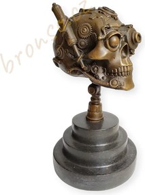 Steampunková lebka – bronzová soška hlavy robota, originální umělecká dekorace v industriálním stylu