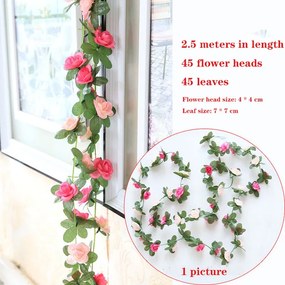 Umělá květina - pnoucí růže (250 cm, 45 květů) Barva: růžová 11