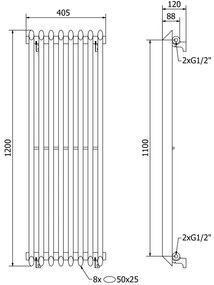 Mexen Atlanta designový radiátor 1200 x 405 mm, 646 W, Černá - W211-1200-405-00-70