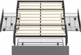 HOMCOM manželka postel 140x190 cm lamelový rošt se 3 zásuvkami a kovovým rámem, nosnost 363 kg, šedá