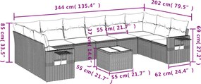 11dílný zahradní sedací souprava s poduškami béžový polyratan 3253016