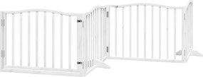 Zábrana pro psy s dvířky skládací 6 panelů bílá 480 cm topol 3155617