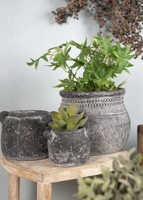 Granitový antik cementový obal na květináč se zdobením - Ø 21*19 cm