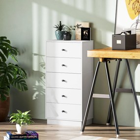HOMCOM Komoda se 5 zásuvkami, dřevěný úložný kabinet v moderním stylu, 47 x 29 x 95 cm, bílá