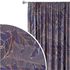 Záclona na žabky Zlaté žilky - grafický rostlinný motiv s listy v lineárním stylu