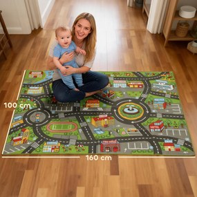 AIYAPLAY Dětská podložka na plazení, hrací podložka 160x100x0,5 cm, deka na plazení s protiskluzovou spodní stranou s motivem města do dětského pokoje
