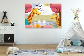 Obraz žirafy u jezírka - 90x60 cm