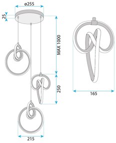 Toolight Toolight, LED závěsné svítidlo 3x20W, 4000K, 4200lm, G072-3CPR, zlatá, OSW-08664