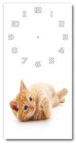 Wallmuralia Nástěnné skleněné hodiny Malá červená kočka 30x60 cm