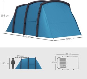 Inflatabilní stan Outsunny pro 3-6 osob s pumpou - stan na kempování UV50+ pro rodiny, větruodolný a rychlo-setup stan na 3 sezóny