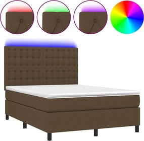Box spring postel s matrací a LED tmavě hnědá 140x200 cm textil 3135200