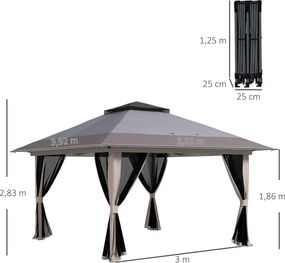Outsunny Skládací altán Pop-up s výškově nastavitelnou funkcí UV50+ ochrana, dvojitá střecha a moskytiéry 4x4x2,8 m světle šedá