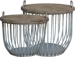 2ks zelený antik kovový coffee stolek s dřevěnou deskou Charlotte - Ø 57*48 cm