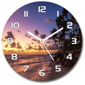 Wallmuralia Skleněné hodiny kulaté Západ slunce na pláži fi 30 cm