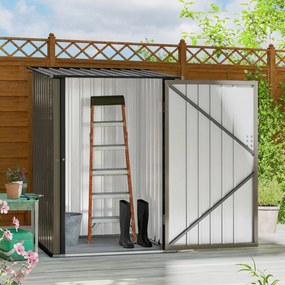 Outsunny Kovový Kůlna na Nářadí 1,6m³ 100x103x160cm Zahradní Kůlna s Šikmou Střechou a Zámkem Voděodolný Úložný Kabinet pro Zahradu, Hnědá