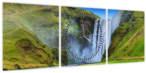 Obraz - Vodopád Seljalandsfoss (s hodinami) (90x30 cm)