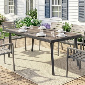 Outsunny zahradní stůl balkonový stůl 145 x 85 cm jídelní stůl pro 6 osob se vzhledem dřeva a šedým ocelovým rámem pro zahradu a terasu | Aosom.de