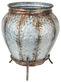 Šedá plechová dekorační váza s podstavcem Daniel – 32x42 cm