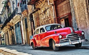 Vícedílný obraz Staré Americké Auto A Havanské Budovy Nedostatek Nedostatek Plátno Canvas 240x150