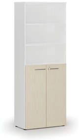 Kombinovaná kancelářská skříň PRIMO WHITE, dveře na 3 patra, 2128 x 800 x 420 mm, bílá/bříza