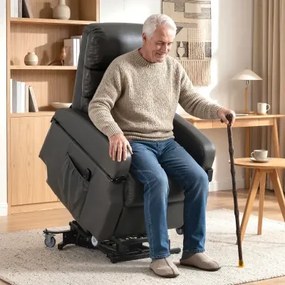 HOMCOM Televizní křeslo s pomocí při vstávání, elektrické relaxační křeslo s dálkovým ovládáním, opěrka nohou, polohovací, tmavě šedá