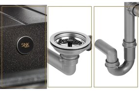 Sink Quality Ferrum, kuchyňský granitový dřez 605x495x210 mm + sifon, černá, SKQ-FER.C.5KBO.X