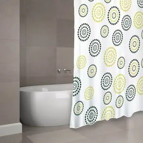 MSV Sprchový závěs DOTS bílo-zelený / Motiv kruhů / 180 x 200 cm / Pol