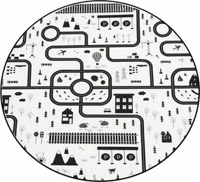Černobílý pratelný dětský hrací koberec ø120 cm In My Town – Mila Home