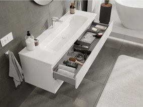 Mexen Orio, koupelnová skříňka 140 cm s umyvadlem Vela, 2 zásuvky, bílá lesklá, 91A10-14047-2-BFF00-W23M00