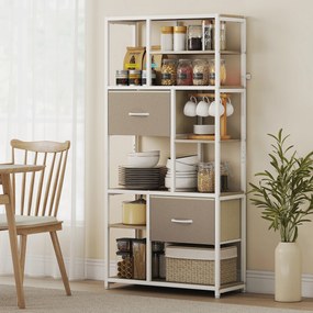 HOMCOM úložný regál 6 pater, knihovna se 2 látkovými zásuvkami, 9 otevřených přihrádek, 72,5 x 30 x 150 cm, bílá