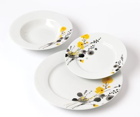 Porcelánová jídelní sada LEA Yellow 18 ks bílá/žlutá