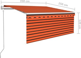 vidaXL Marketos Automatická markýza roleta LED senzor větru 3,5x2,5 m oranžová