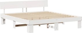 Rám postele s čelo Bílá 200 x 200 cm Masivní borové dřevo 3382290