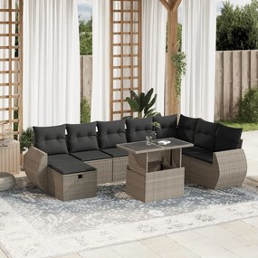 9dílná zahradní sedací souprava a podušky světle šedá polyratan 3275192