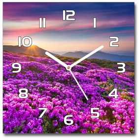Wallmuralia Skleněné hodiny čtverec Květiny v horách 30x30 cm